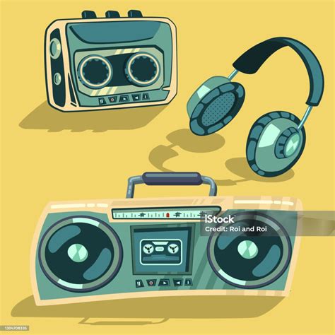 Elemen Retro Musikal 80an Pemutar Radio Dan Recoder Stereo Kaset