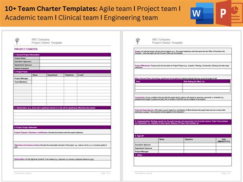 10 Team Charter Templates Agile Team ǀ Project Team ǀ Academic Team ǀ