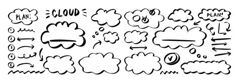 Cloud Planning Sketch Line Drawing Elements Hand Drawn Icons For Business Cloud Sketch Vector