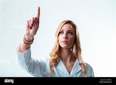 Woman In White Blurred Typing In Air Where Youll Place Your Floating