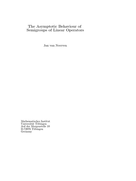 The Asymptotic Behaviour Of Semigroups Of Linear Operators Jan Van Neerven Pdf Mathematical