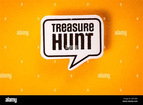 Treasure Hunt Text On Speech Bubble Yellow Background Stock Photo Alamy