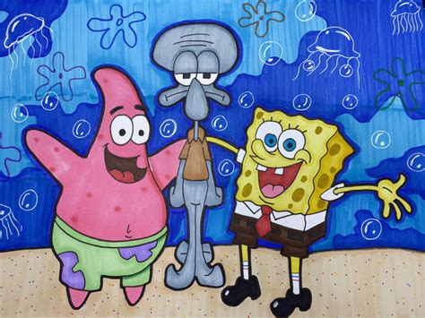 海绵宝宝的马克笔画 笔画海绵宝宝 大山谷图库