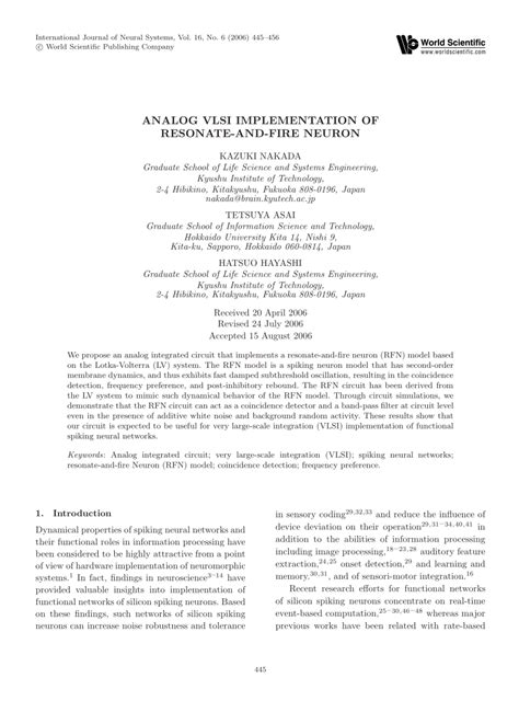 Pdf Analog Vlsi Implementation Of Resonate And Fire Neuron