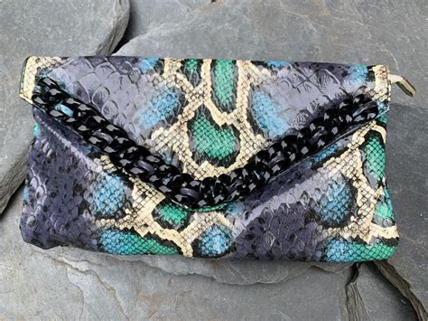 Multi Colored Faux Python Embossed Evening Bag Gem