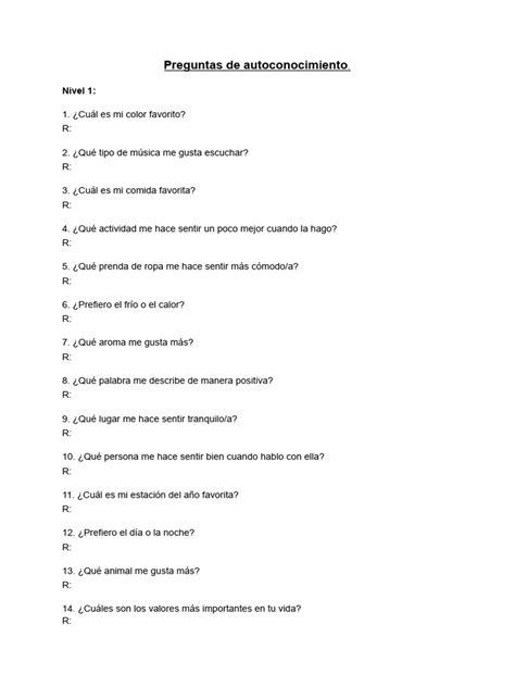 Preguntas De Autoconocimiento Pdf