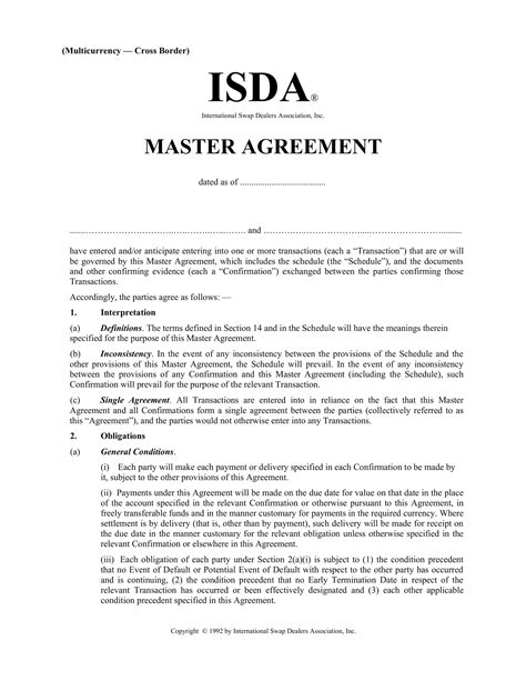 28 Free Printable Isda Master Agreement Templates [pdf]