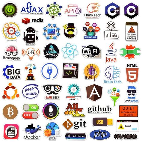 generic programming stickers pack for laptop phone fridge guitar car software geek hacker