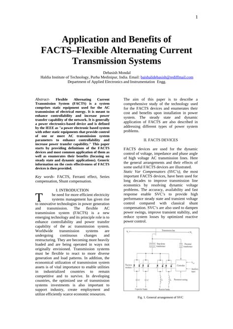 pdf application and benefits of facts flexible alternating current transmission system