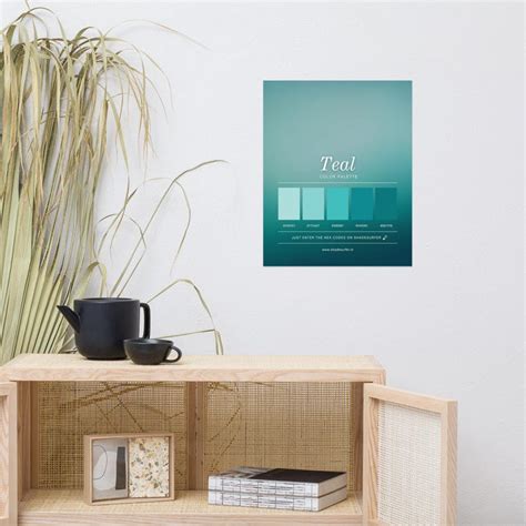 Teal Color Palette Poster Hex Codes Design Blue Art Print Etsy