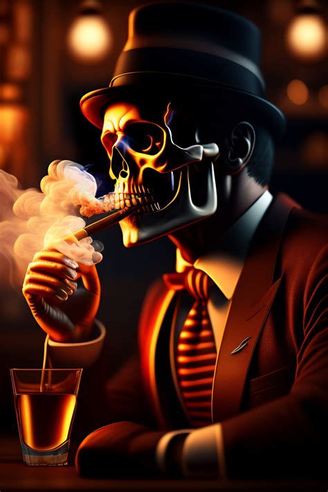 Lexica Gentleman Skeleton Smoking A Cigar In A Bar Cinematic