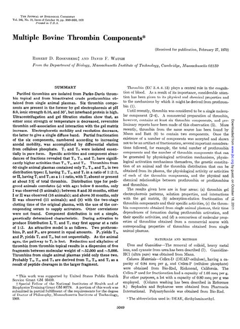 Pdf Multiple Bovine Thrombin Components