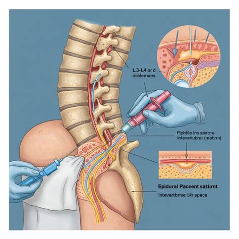 Illustration Of An Epidural Procedure On The Lumbar Spine Focusing On