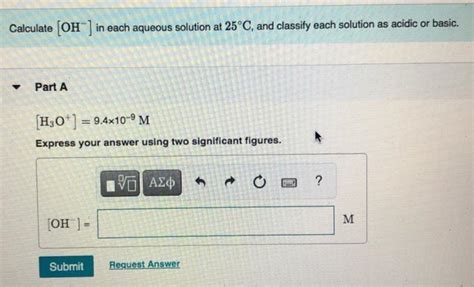 Solved Calculate OH In Each Aqueous Solution At C And Chegg Com