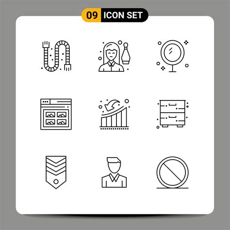 Universal Icon Symbols Group Of 9 Modern Outlines Of Website Page