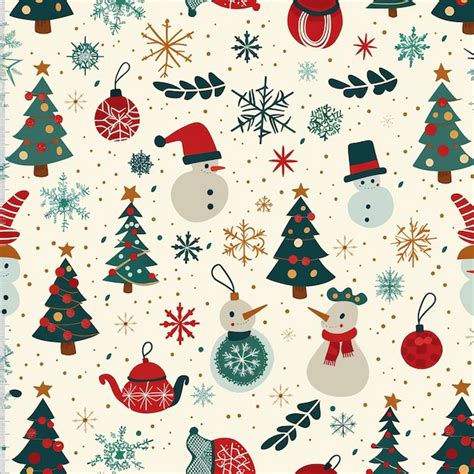 Image Of A Christmas Pattern With Snowflakes And Chritmas Tree