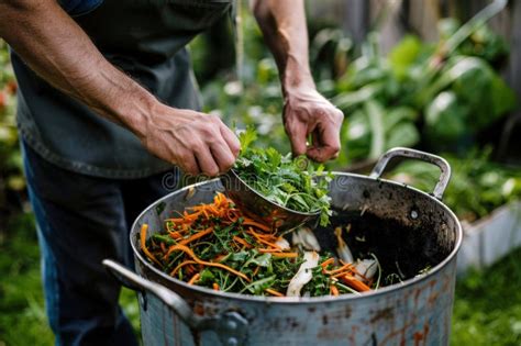 A Man Is Making Compost From Kitchen Leftovers Stock Image Image Of Nutrition Dinner 313232319