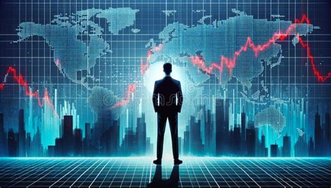 man standing in front of world map with a trend line concept world