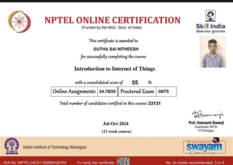 Sai Nitheesh Naidu G On Linkedin Iot Nptel Internet