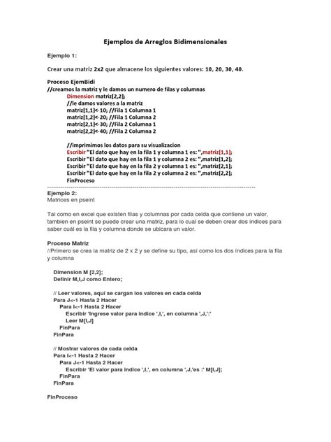 Matrices En Pseint Pdf Matriz Matemáticas Álgebra Lineal