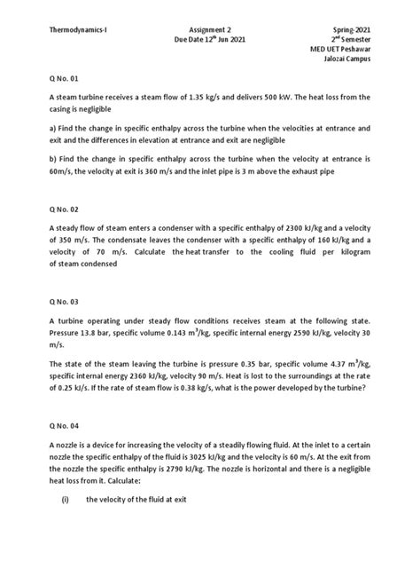 Assignment 2 Download Free Pdf Turbine Enthalpy