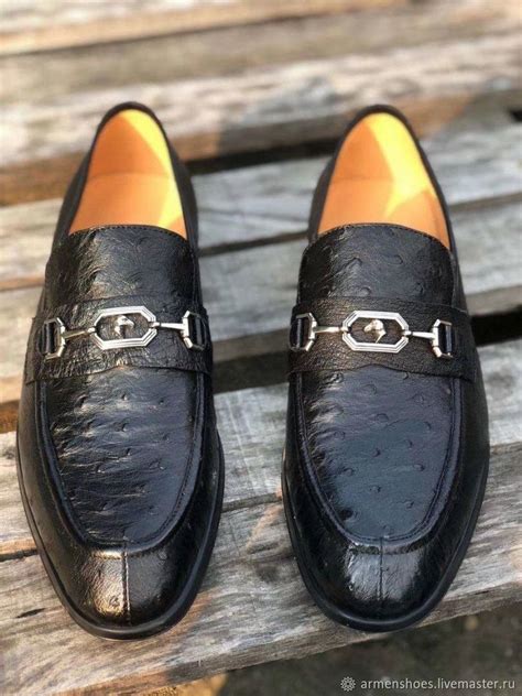 Лоферы из кожи страуса в чёрном цвете под заказ в интернет магазине Ярмарка Мастеров по цене