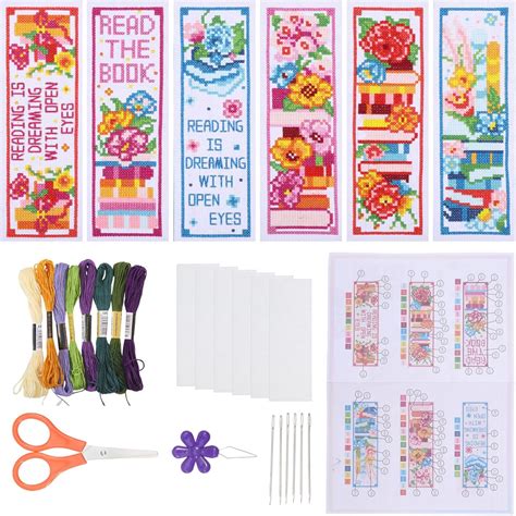 Origach 6 Pcs Cross Stitch Bookmark Kit For Beginner Book
