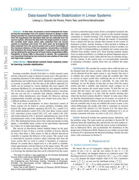 Pdf Data Based Transfer Stabilization In Linear Systems