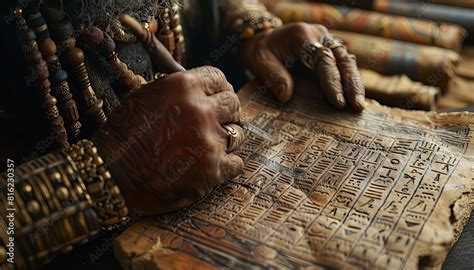 A Sumerian Scribe In Traditional Attire Writing On A Clay Tablet With