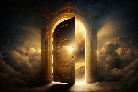 The Door From The Real World To Heaven Surrounded By A Golden Glow