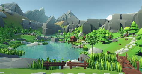 Lowpoly Style Alpine Woodlands Environment 3d Landscapes Unity