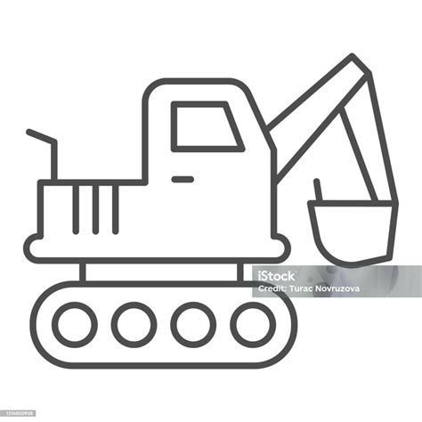 굴삭기 차량 얇은 라인 아이콘입니다 크레인 지게차 로더 및 파는 트럭 기호 흰색 배경에 윤곽 스타일 그림 모바일 컨셉 및 웹