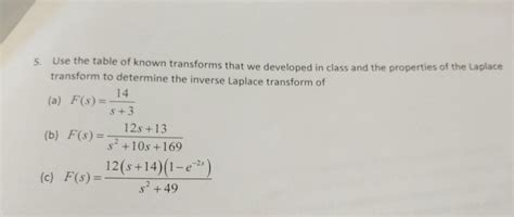 solved use the table of known transforms that we developed