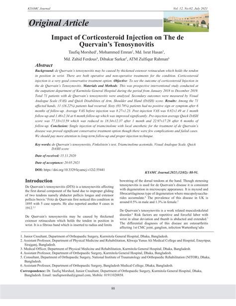 Pdf Impact Of Corticosteroid Injection On The De Quervains Tenosynovitis