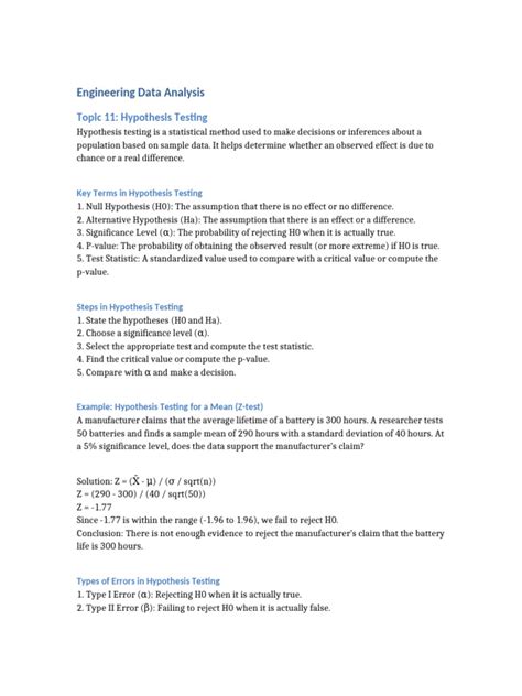 Engineering Data Analysis Pdf Statistical Significance P Value
