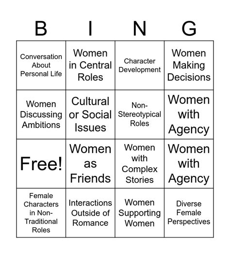 Female Character Depth Bingo Card