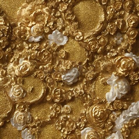 Colorful Textured Flowers Satin Flowers With Gold Abstract Background