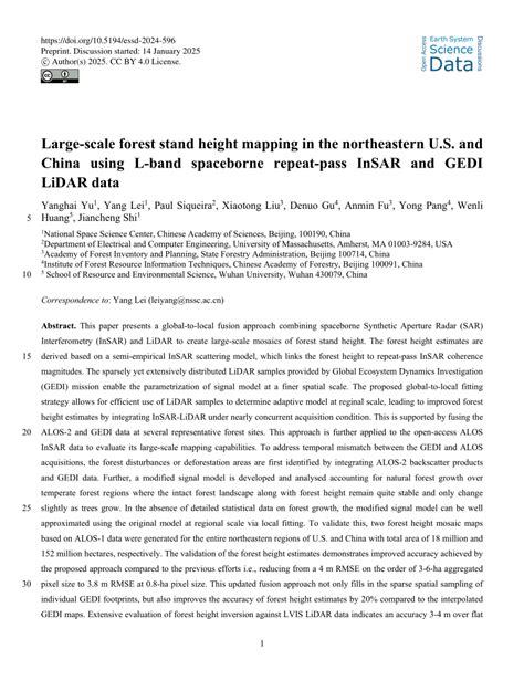 Pdf Large Scale Forest Stand Height Mapping In The Northeastern Us And China Using L Band