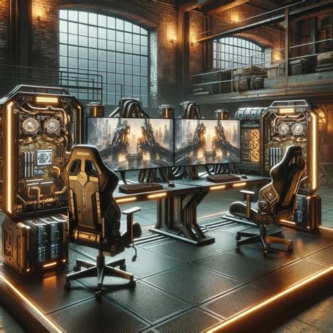 Cyberpunk Gaming Setup With Futuristic Office