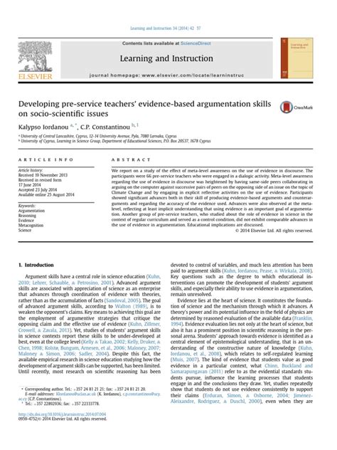 Developing Pre Service Teachers Evidence Based Argumentation Skills Pdf Argumentation