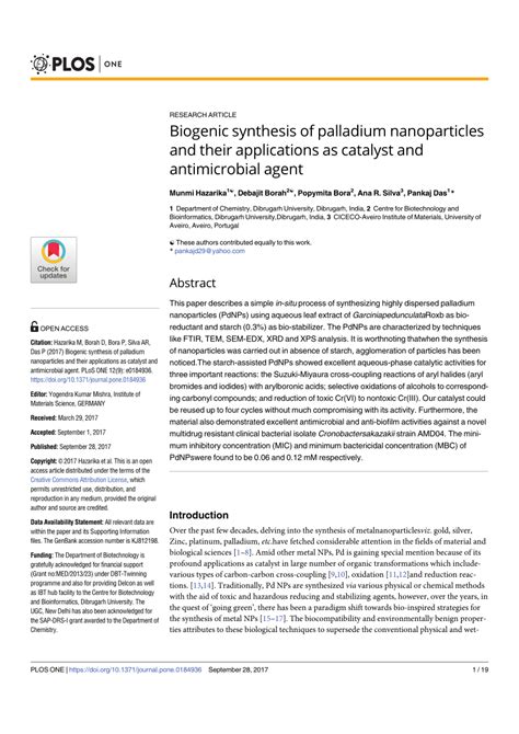 Pdf Biogenic Synthesis Of Palladium Nanoparticles And Their Applications As Catalyst And