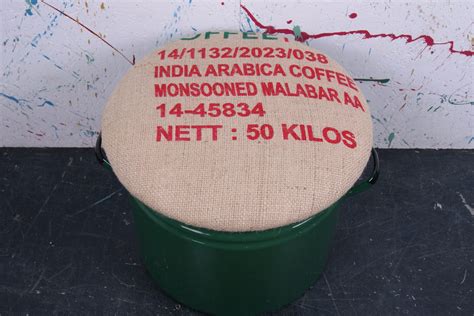 Round Green Maggie With A Fun Hessian Top Blue Ticking