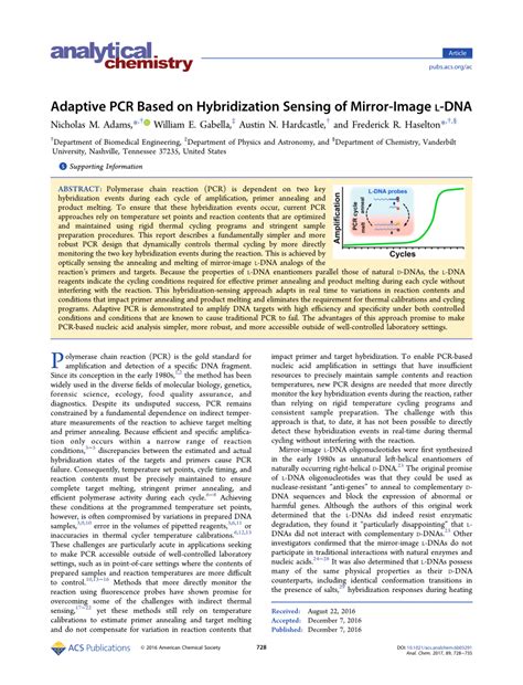 Pdf Adaptive Pcr Based On Hybridization Sensing Of Mirror Image L Dna