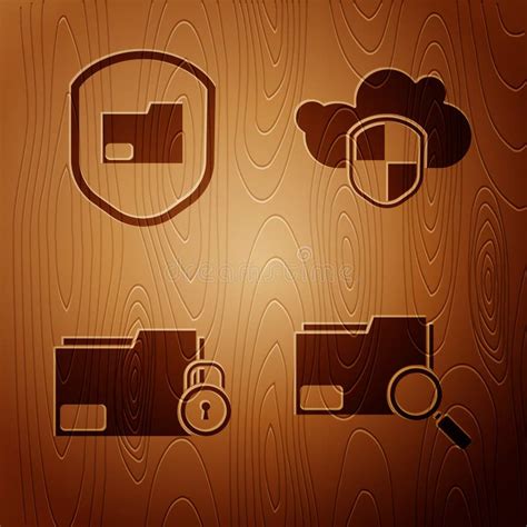 Set Search Concept With Folder Document Folder Protection Folder And Lock And Cloud And Shield