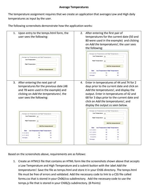 Solved Average Temperatures The Temperature Assignment
