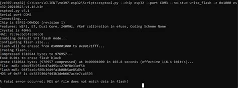 a fatal error occurred md5 of file does not match data in flash