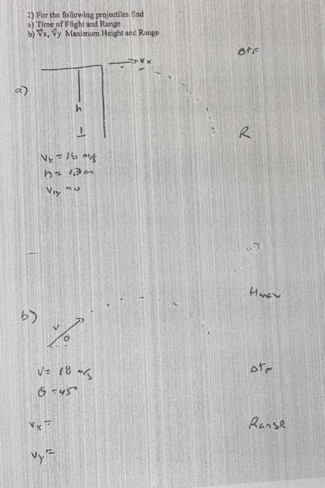 solved 2 for the following projectiles find 2 time of