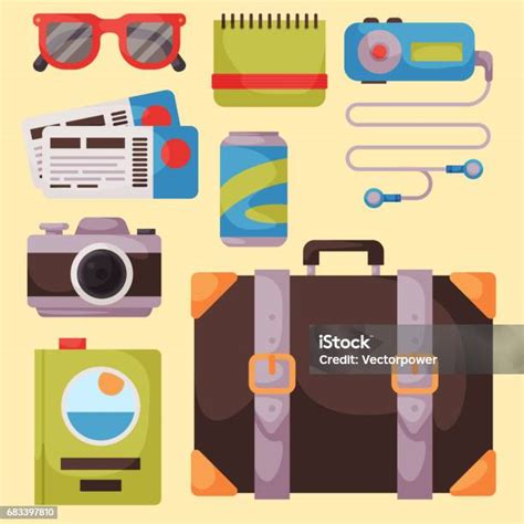여행 및 관광 아이콘으로 평면 스타일에 여행 시간 여름 휴가 벡터 액세서리 여행 가방에 대한 스톡 벡터 아트 및 기타 이미지 여행 가방 가방 개념 Istock