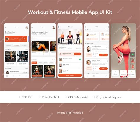 운동 및 피트니스 모바일 앱 Ui 키트 프리미엄 Psd 파일