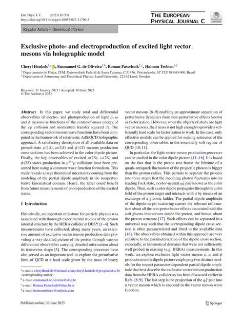 Pdf Exclusive Photo And Electroproduction Of Excited Light Vector Mesons Via Holographic Model
